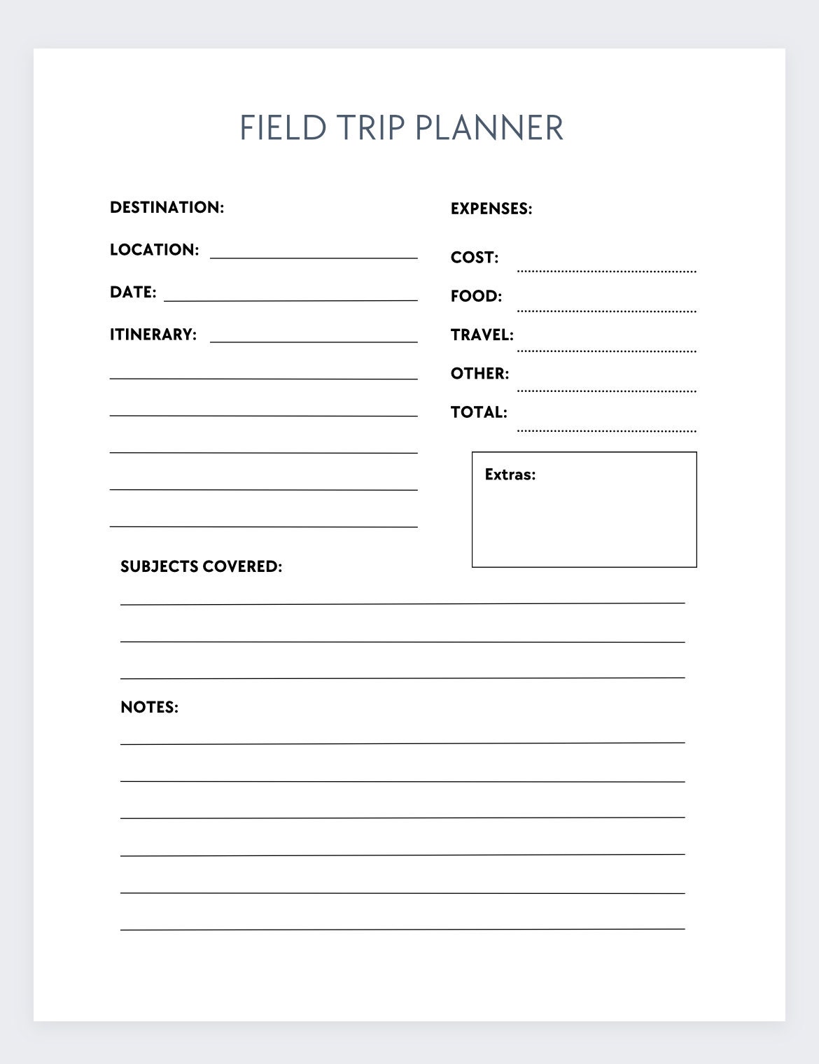 Field Trip Planneradventure Planning, Itinerary Organizer, Educational ...