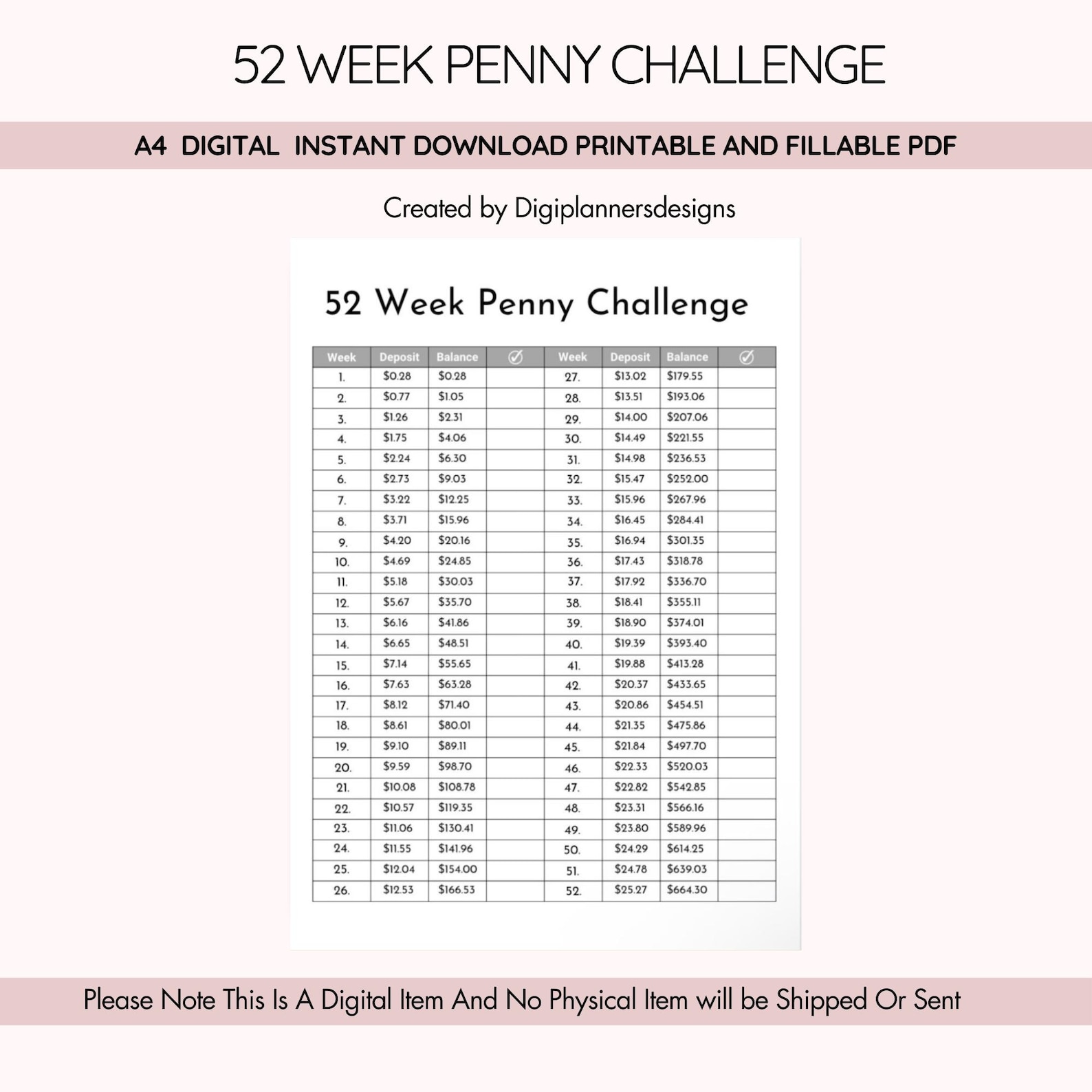 52 Week Penny Challenge Printable,penny Savings Challenge,printable ...