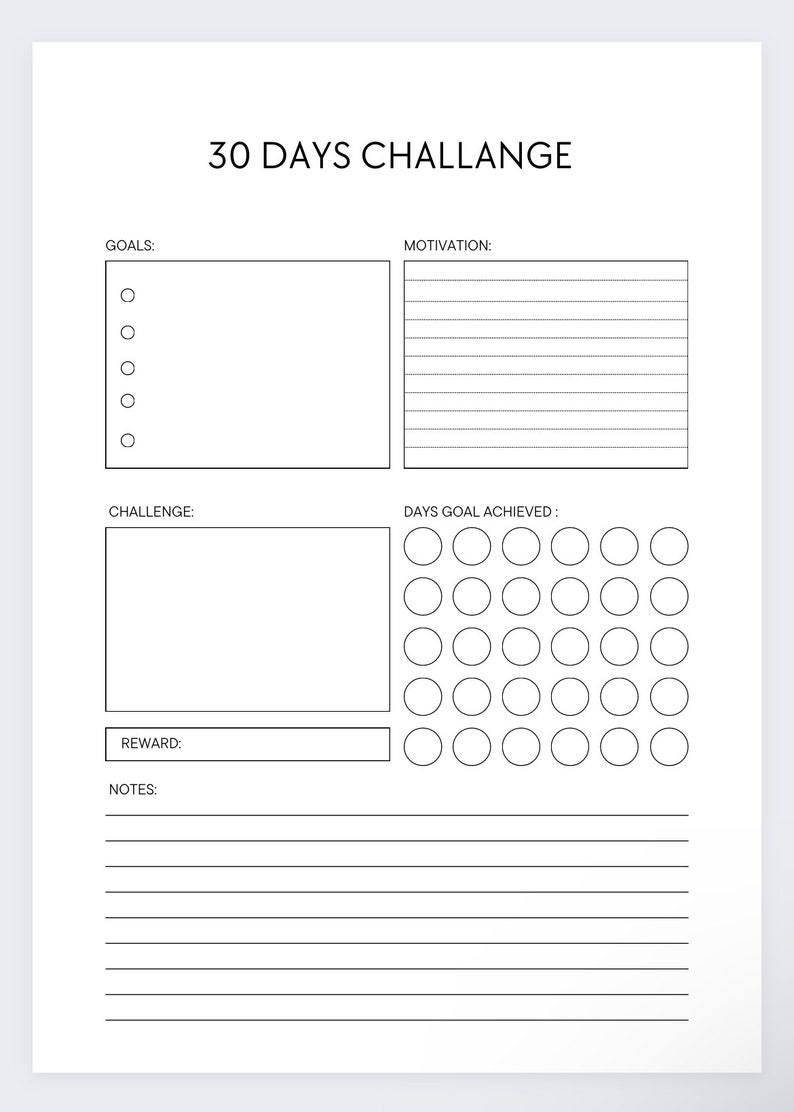30 Day Challenge,printable Habit Tracker,30 Day Goal Planner Daily ...