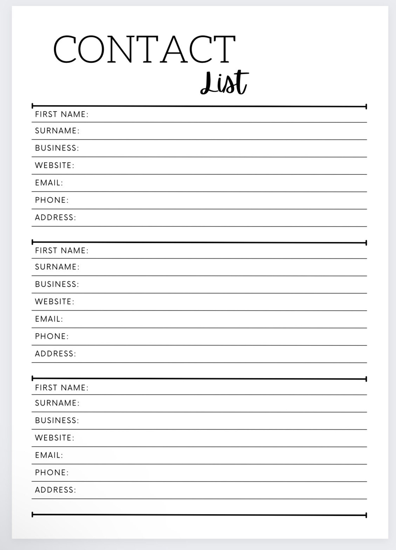 Contact List,address Log,contact Information List,contact List Planner ...