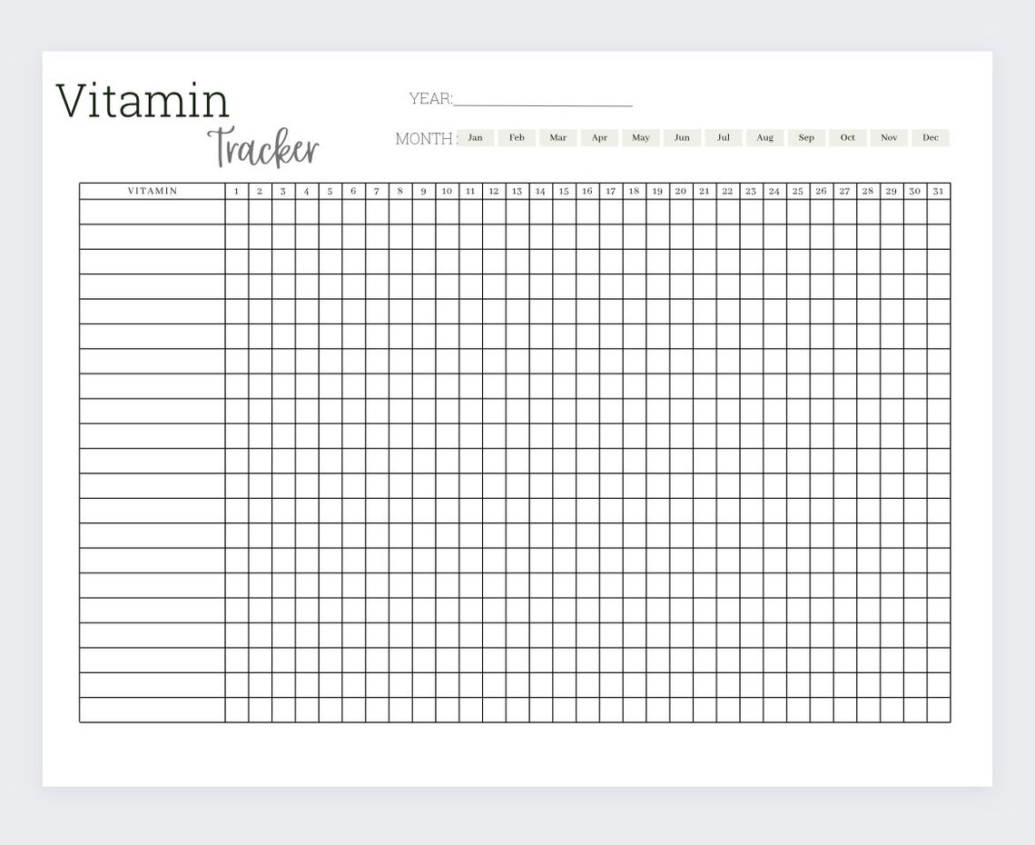 Vitamin Tracker Vitamin Organizer Vitamin List Vitamin Log | Etsy