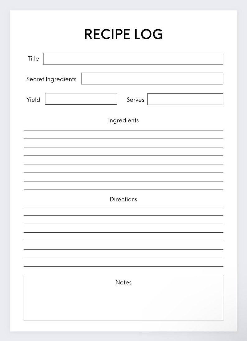 Recipe Log,recipe Template,recipe Planner,recipe Tracker,recipe ...