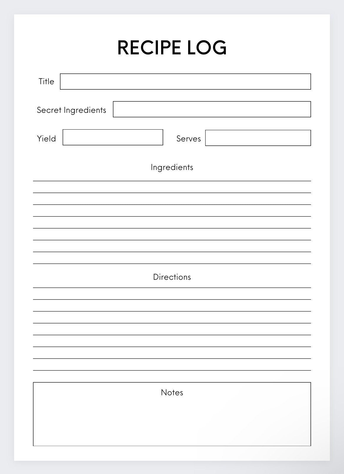 Recipe Log,recipe Template,recipe Planner,recipe Tracker,recipe ...