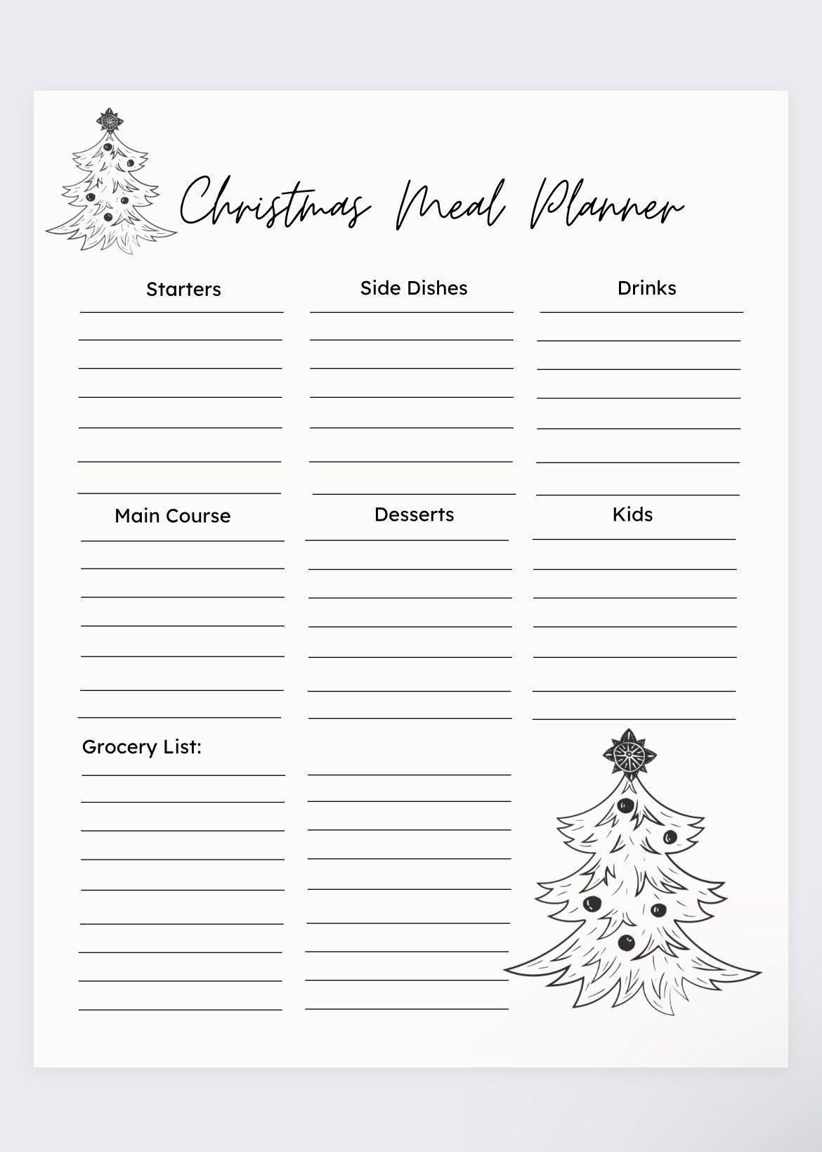 Christmas Meal Planner,christmas Menu,christmas Dinner Planner,xmas ...
