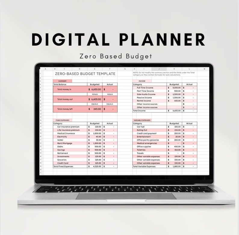Zero Based Budget Spreadsheet, Google Sheets, Digital Finance ...