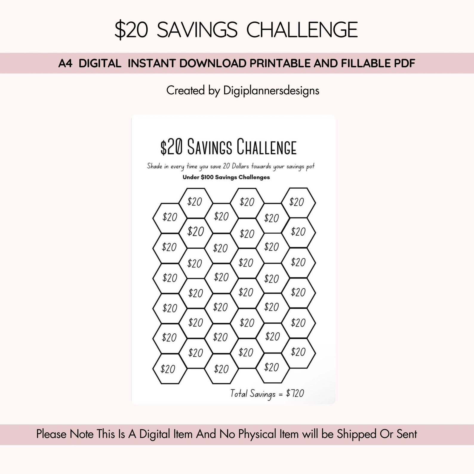 20 Dollar Saving Challenge,savings Box, Savings Jar, Saving Money,money ...