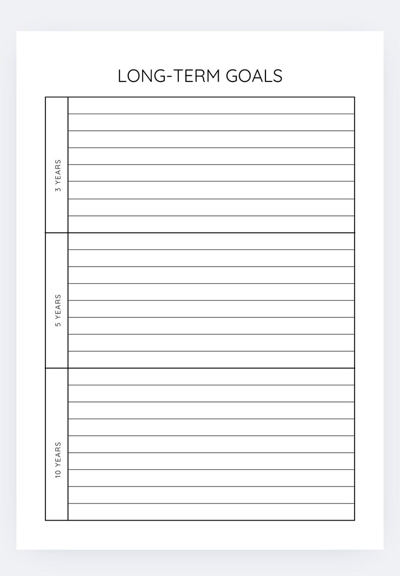 Long Term Goals Planner,long- Term Planner,five Year Goals,dream ...
