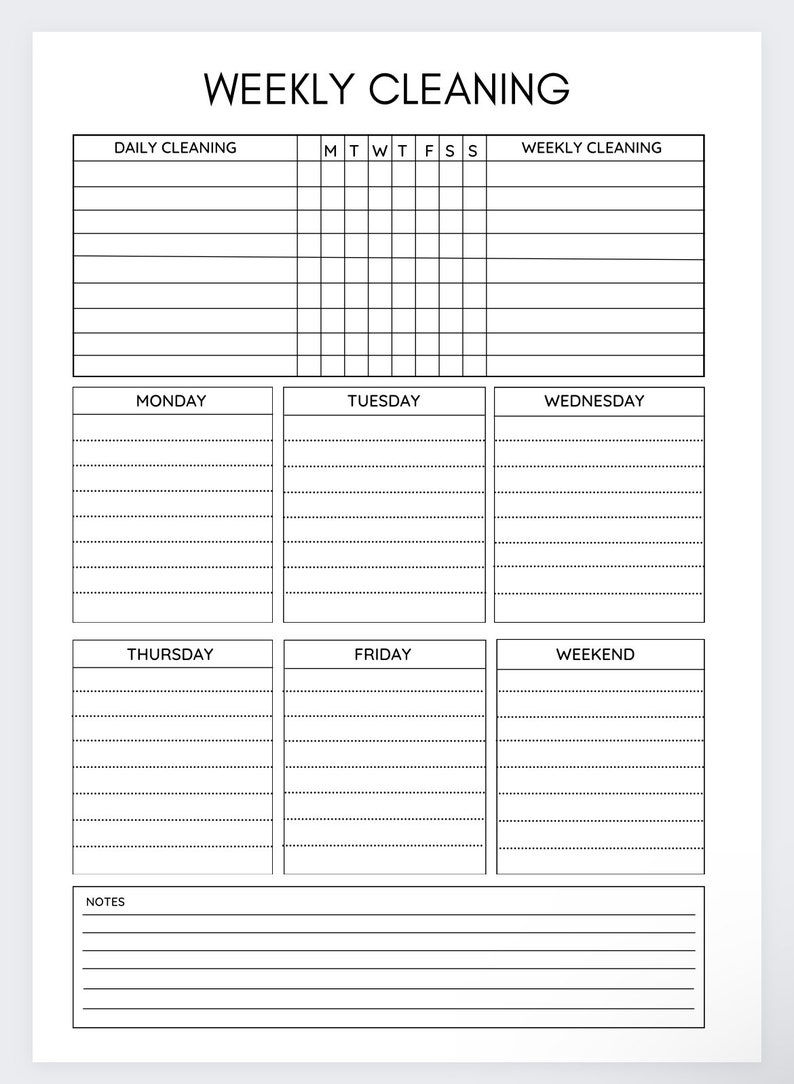 Weekly Cleaning Checklist,daily Cleaning Schedule,minimalist Cleaning ...