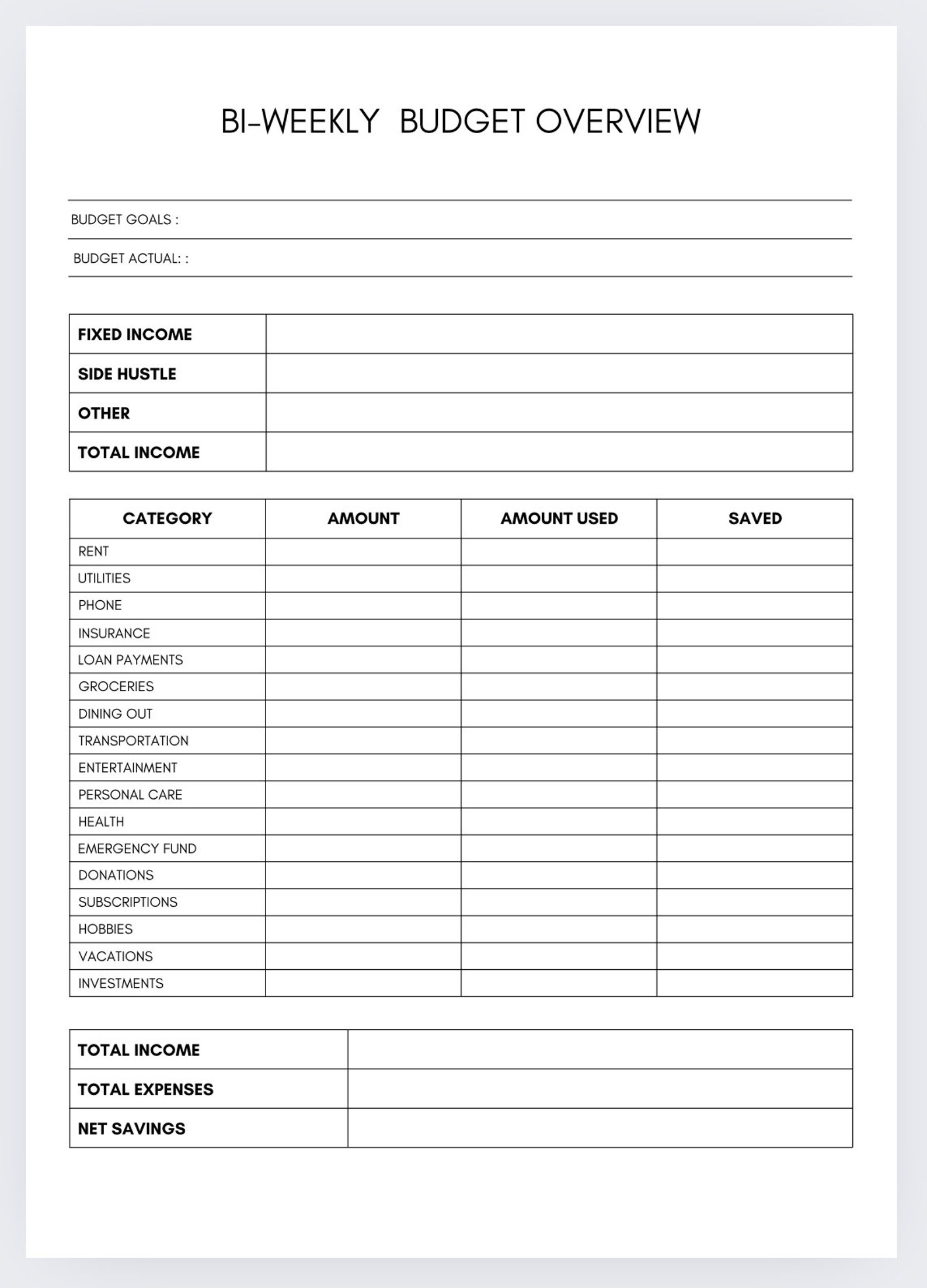 Bi-weekly Budget Breakdown,financial Planning,paycheck Budget,finance ...