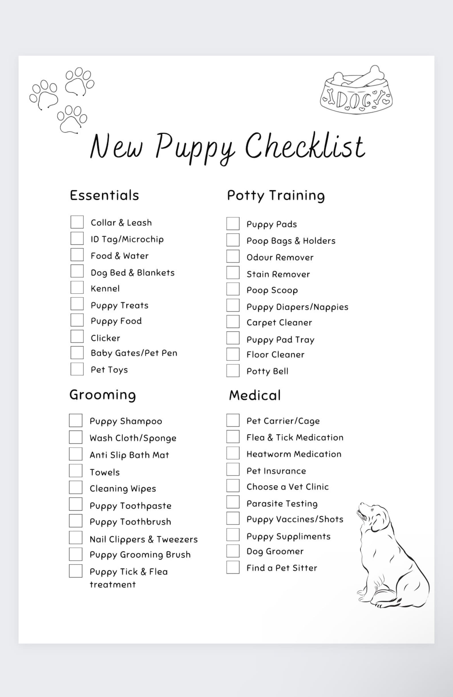 Puppy Checklist,puppy List,puppy Planner,puppy Tracker,dog Checklist ...