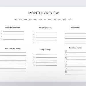 Monthly Review Planner,monthly Planner,goal Tracker,progress Tracker ...