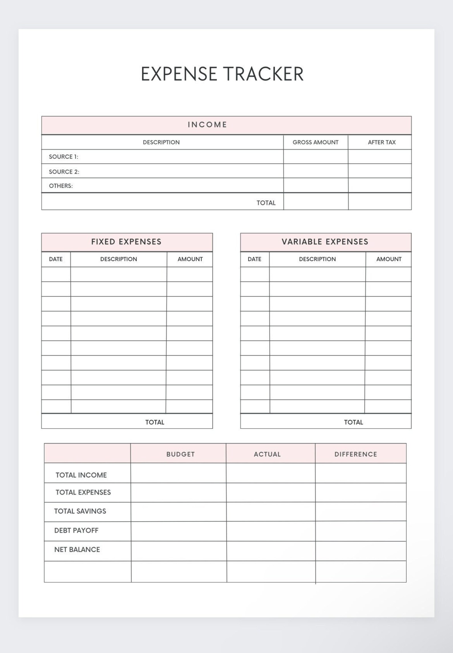 Pink Expense Tracker Template,budget Planner,financial Organizer ...