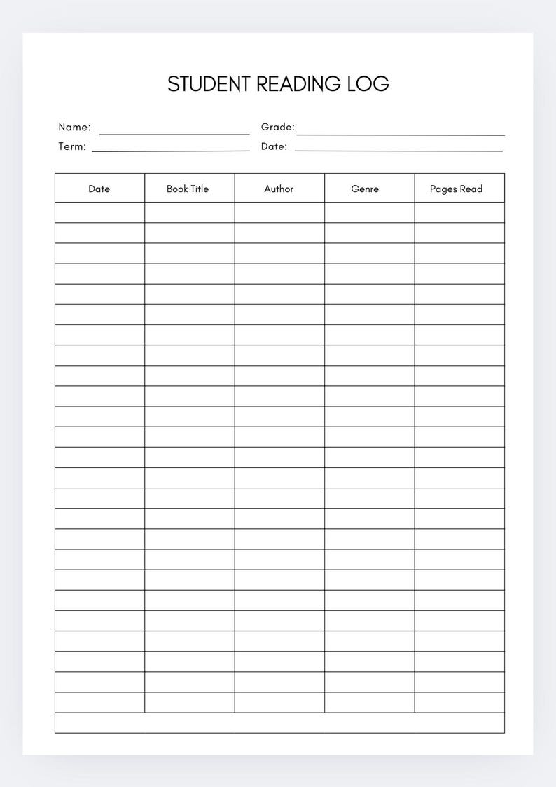 Student Reading Log,reading Log,book Tracker,student Reading,reading ...