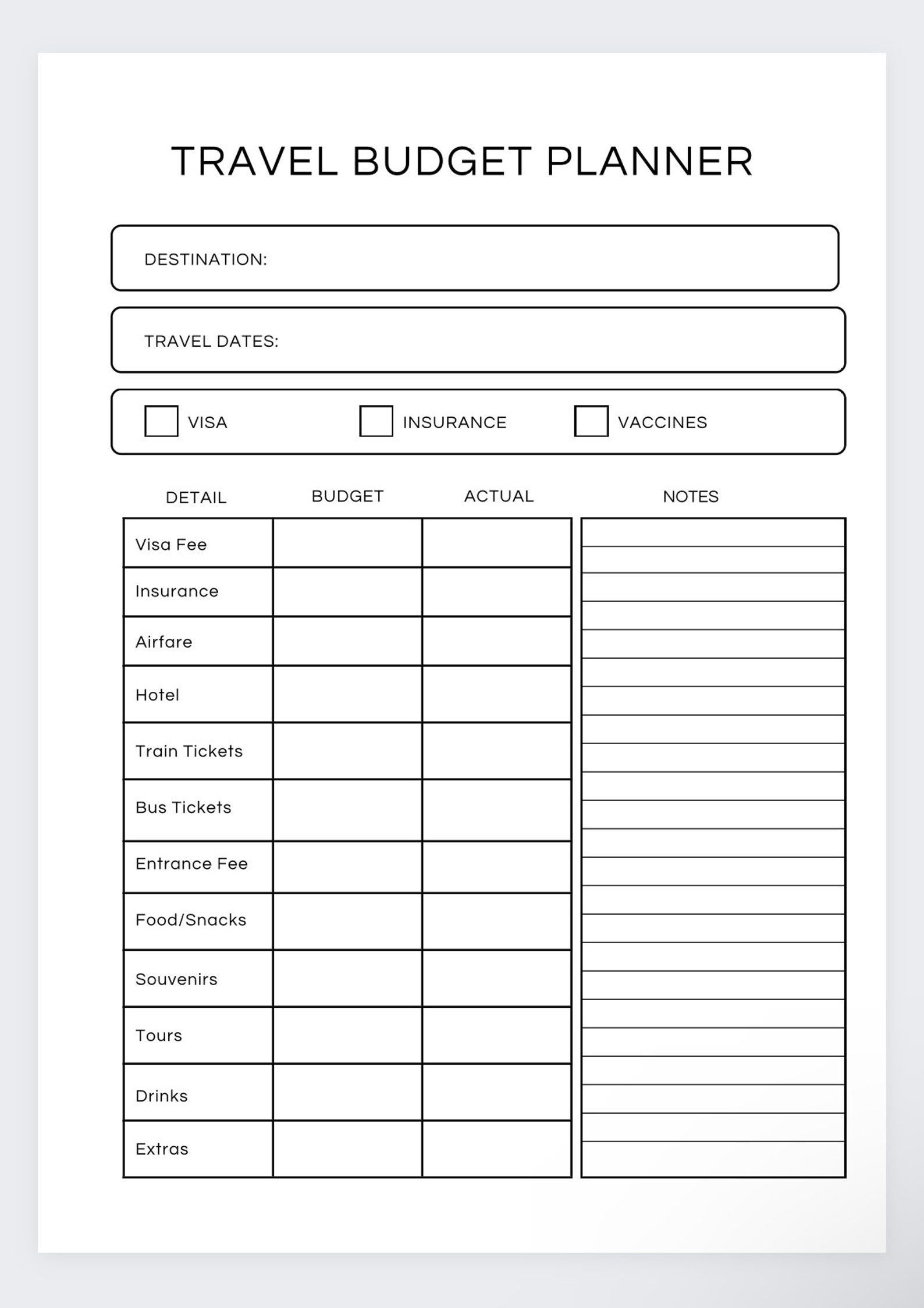 Travel Budget Breakdown Plannerfinancial Planningpaycheck - Etsy