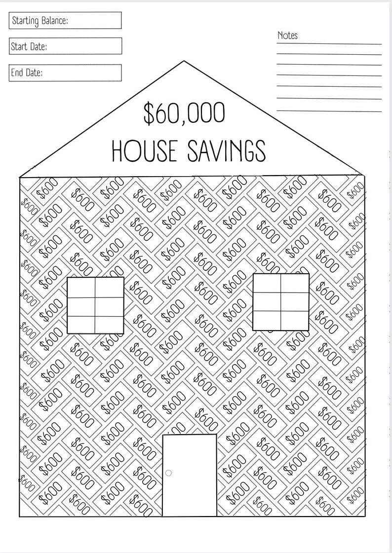 Save 60,000,house Savings,savings Binder, Savings Jar, Housing Saving ...