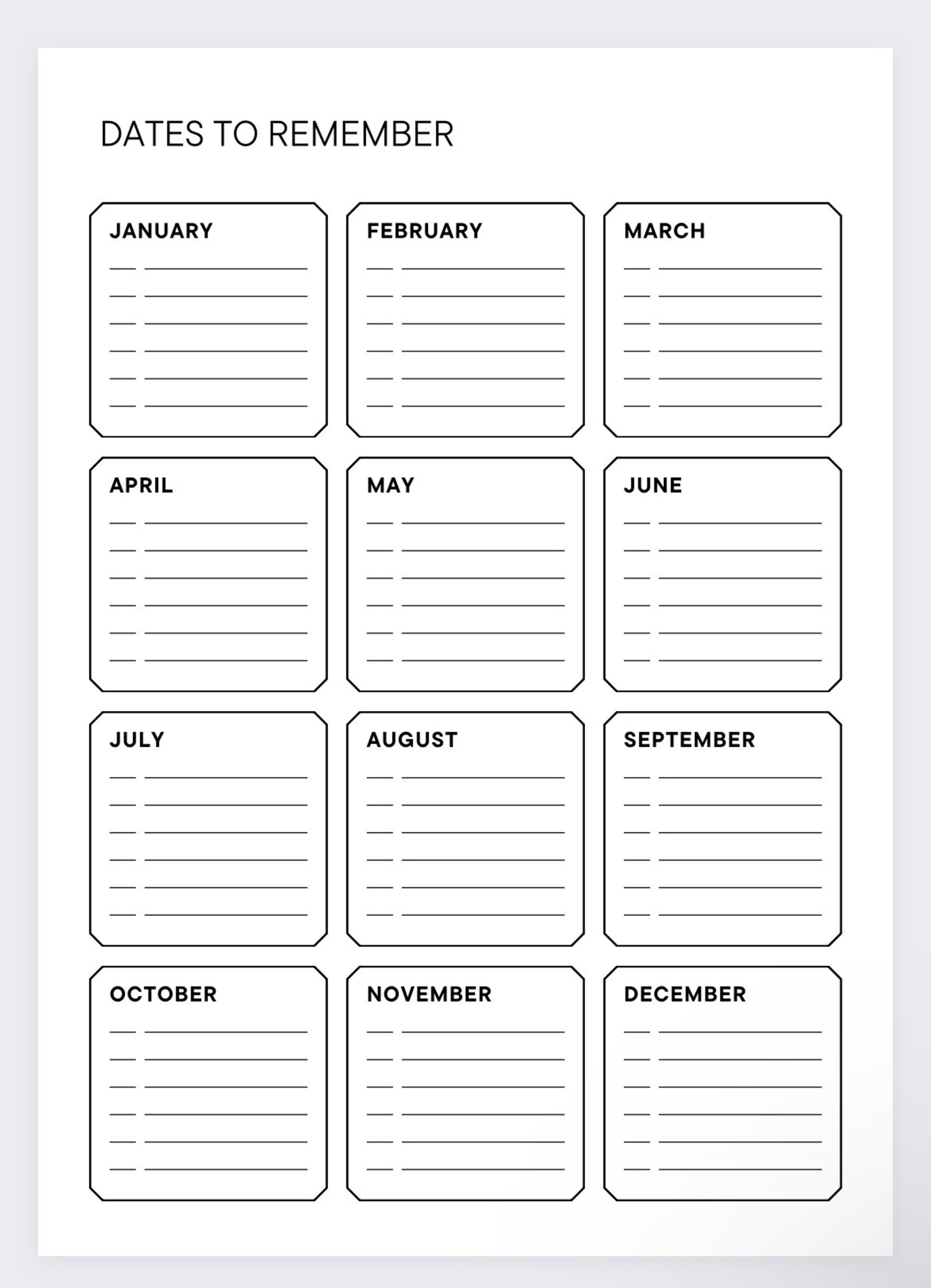Dates to Remember Form,special Occasions Tracker,important Dates ...