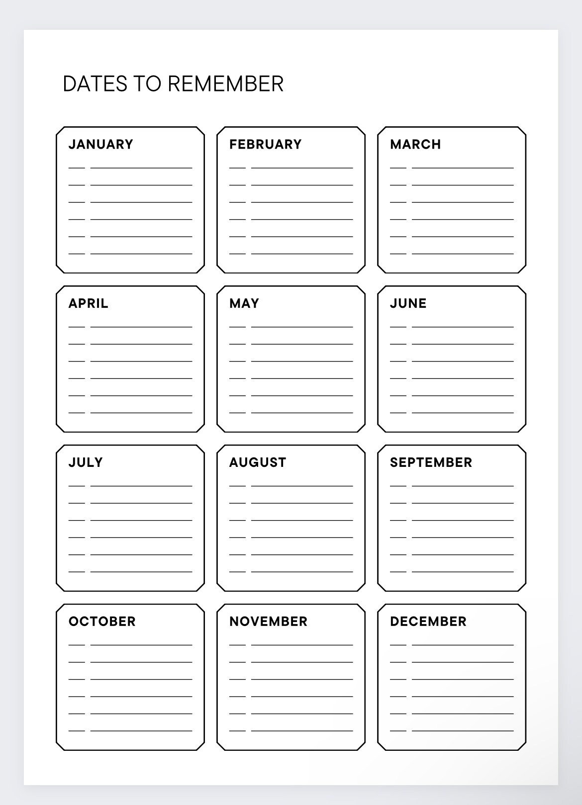 Dates to Remember Form,special Occasions Tracker,important Dates ...