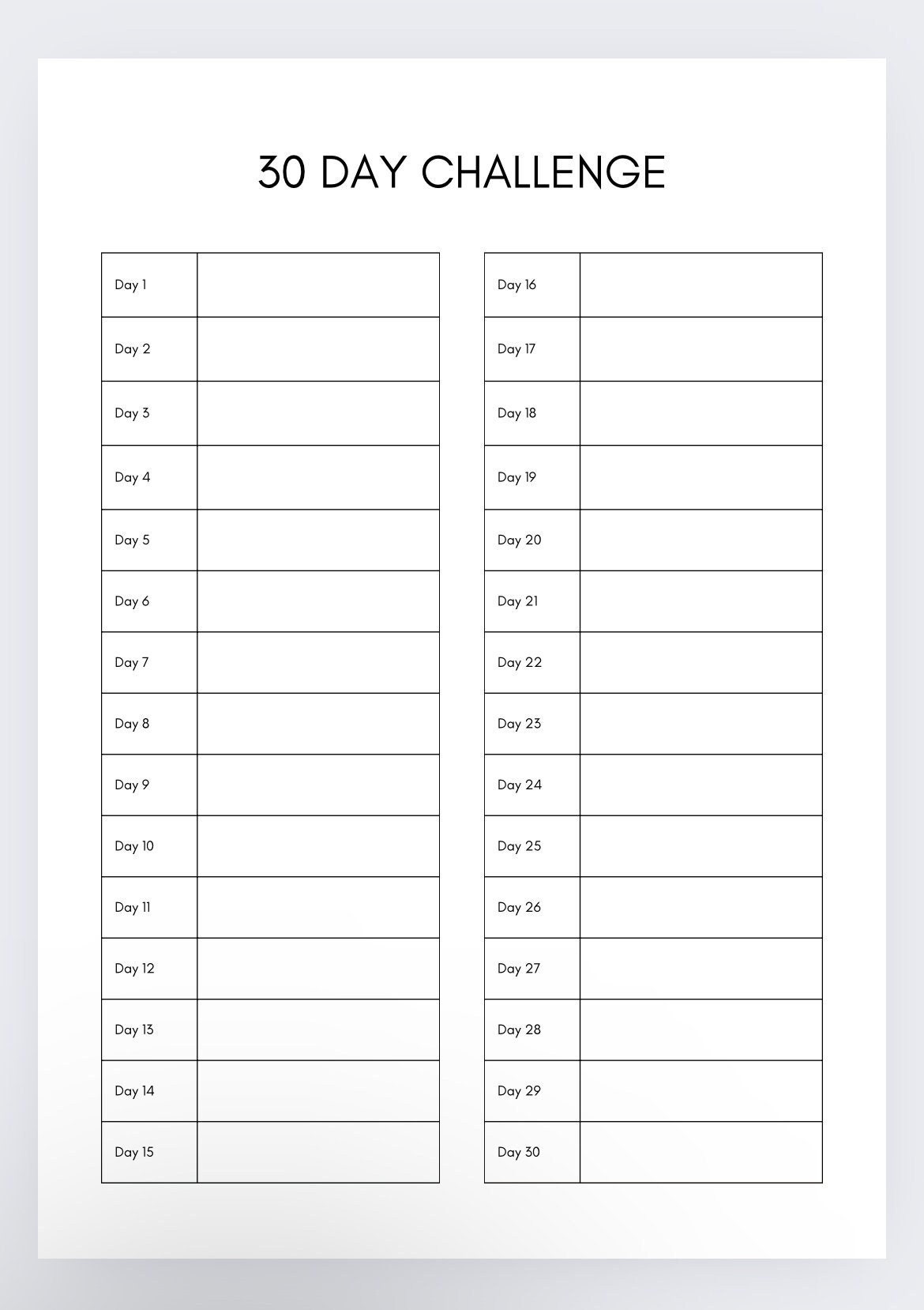 30 Day Challenge Template, 30 Day Tracker,challenge Template ...