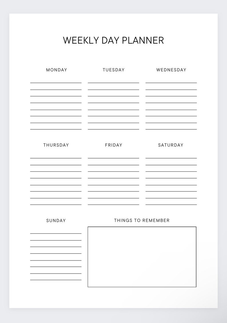 Elegant Weekly Planner: Minimalist Day-to-day Schedule - Etsy