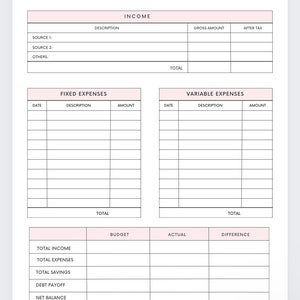Pink Expense Tracker Template,budget Planner,financial Organizer ...