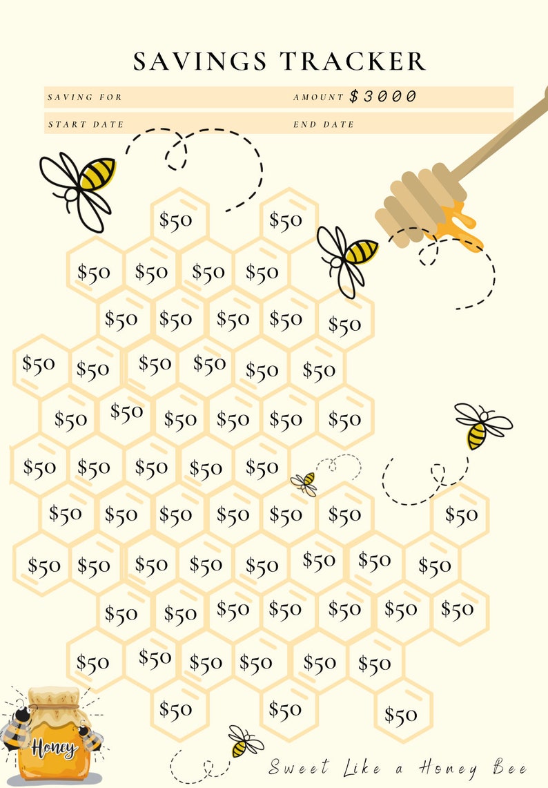 Honey Bee Save 3000 Money Challenge Savings Trackersavings - Etsy