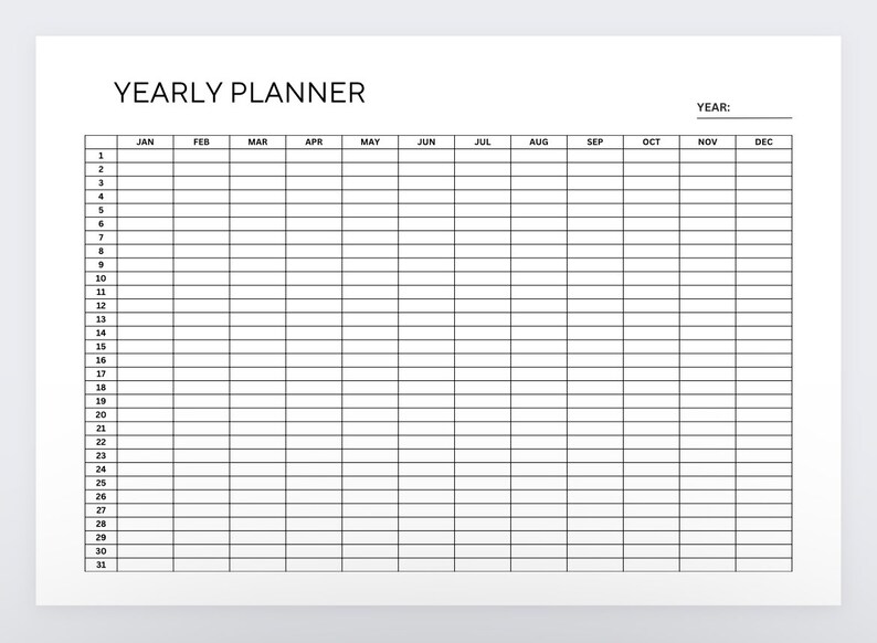 Yearly Planner,yearly Planner Printable,annual Planner Template ...