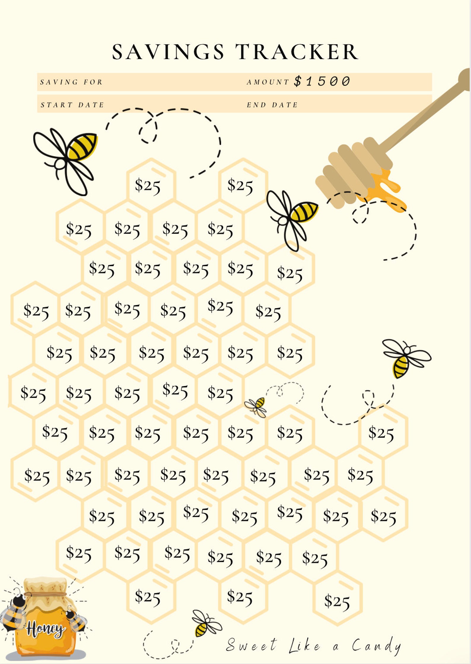 Honey Bee Save 1500 Money Challenge Savings Trackersavings - Etsy