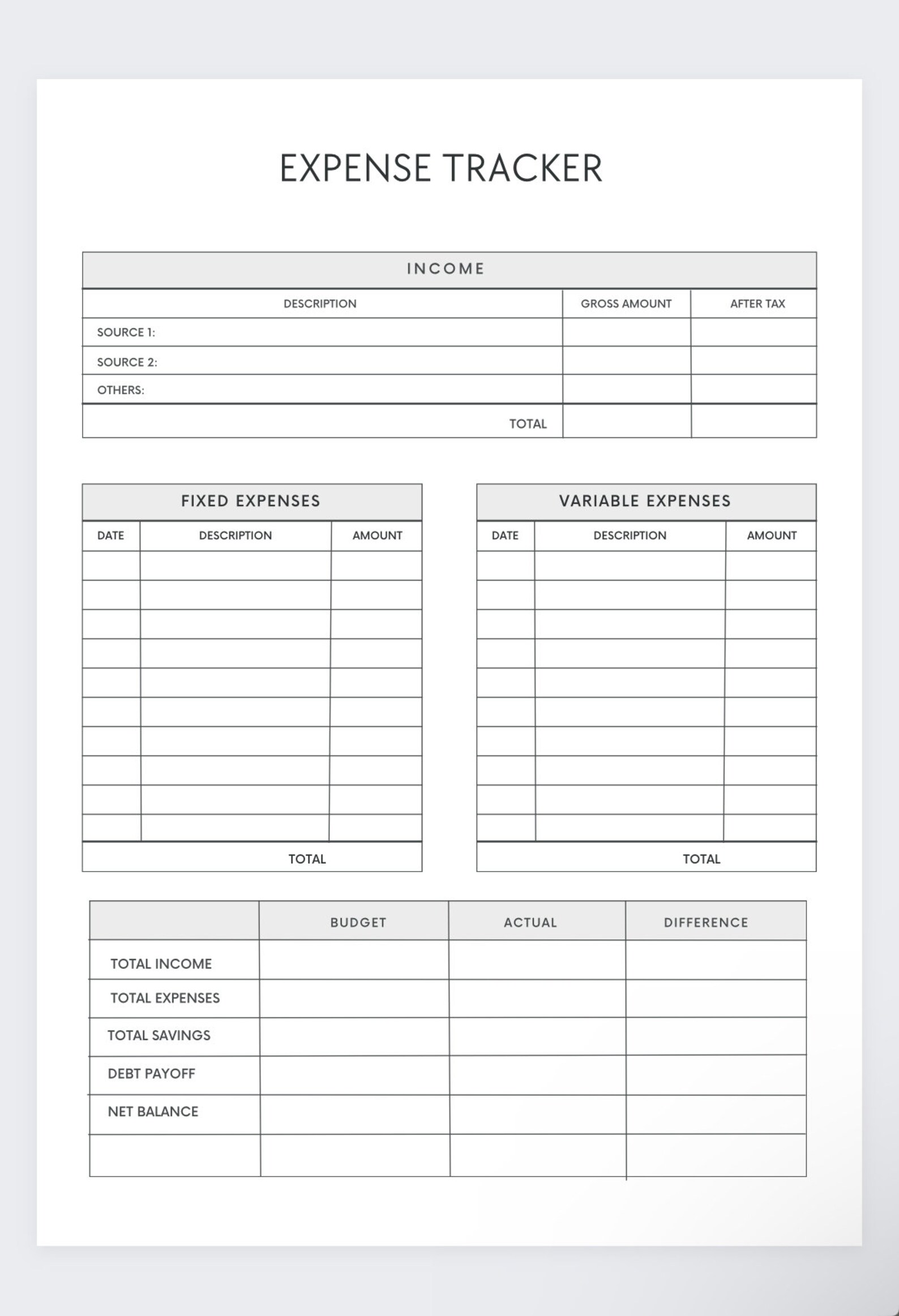 Grey Expense Tracker Template,budget Planner,financial Organizer ...