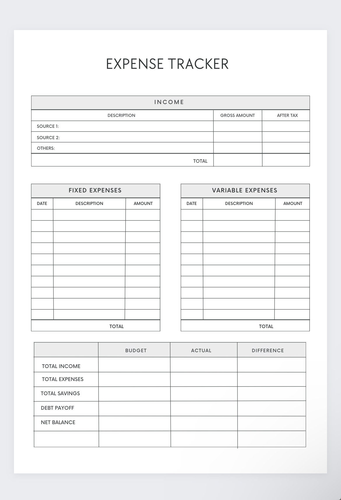 Grey Expense Tracker Template,budget Planner,financial Organizer ...
