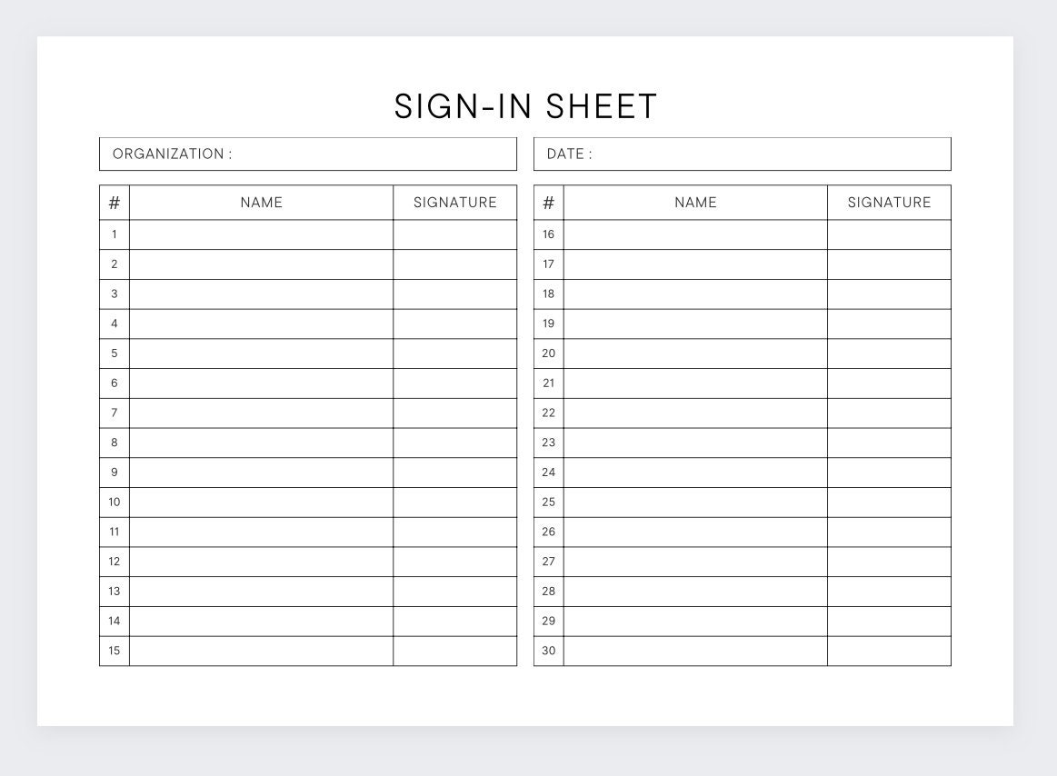Sign up Sheet,guest List,contact Information,name List,registration ...