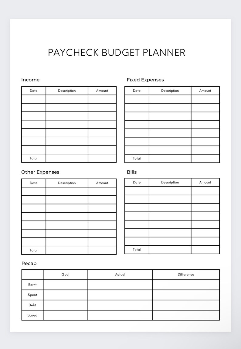 Paycheck Breakdown Planner,paycheck Budget,financial Planner,budget ...