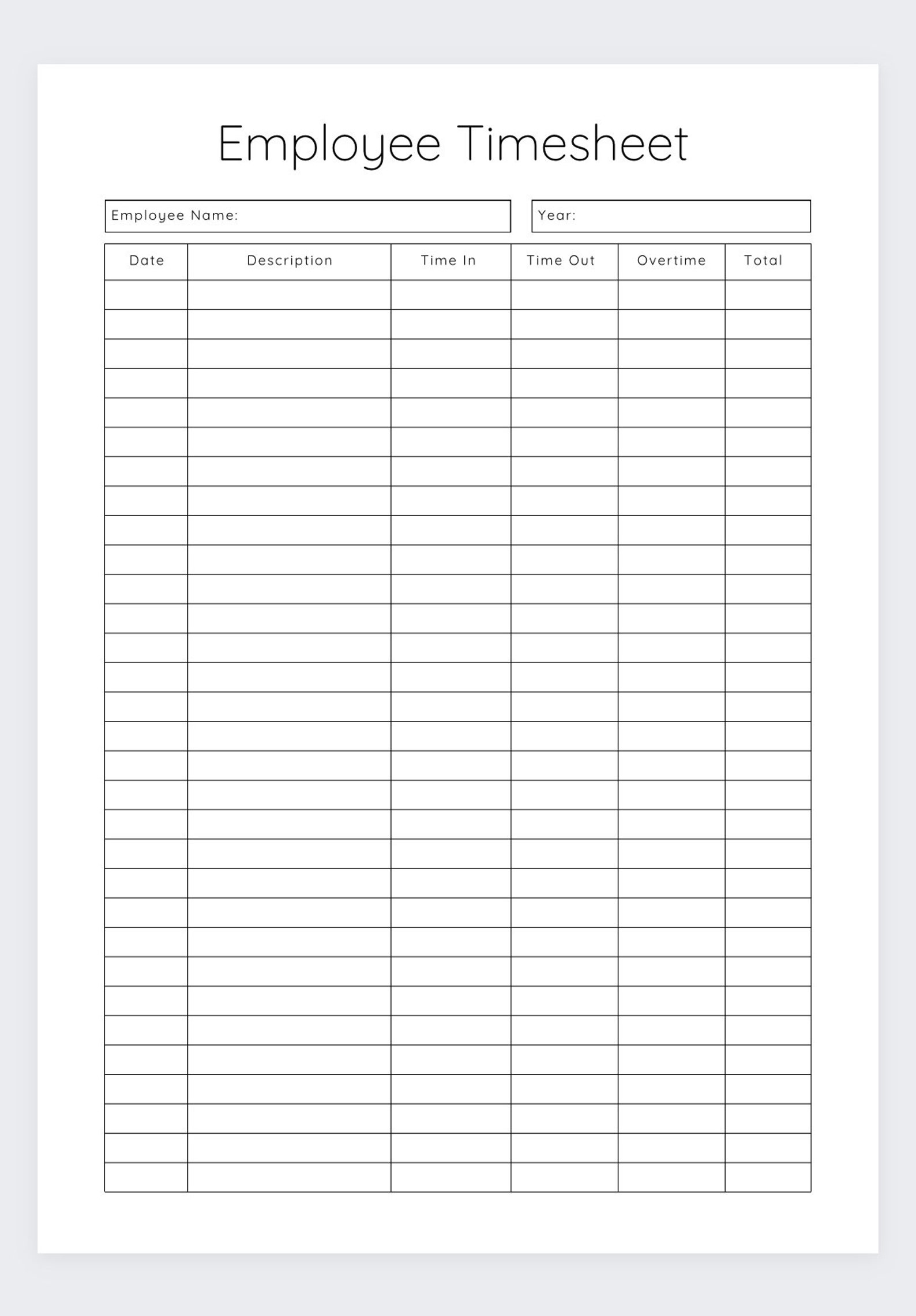 Employee Timesheet,work Log,employee Timecard,work Organiser,employee ...