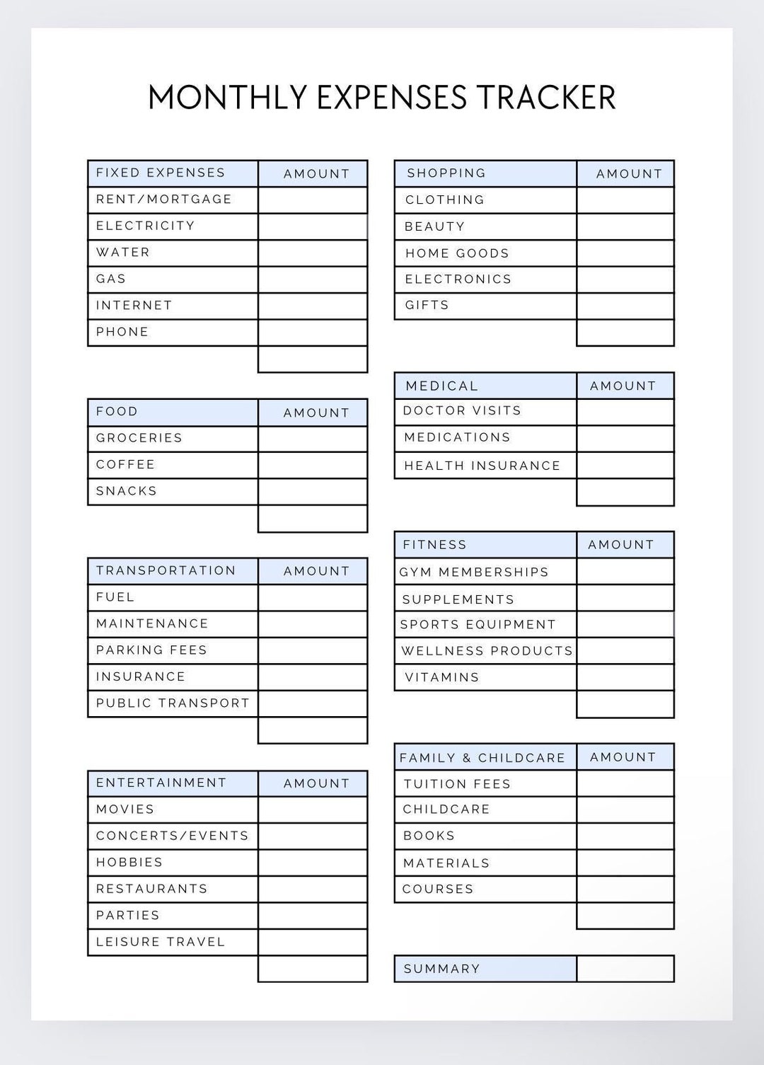 Blue Expense Tracker,financial Planner,baby Blue Planner,personal ...