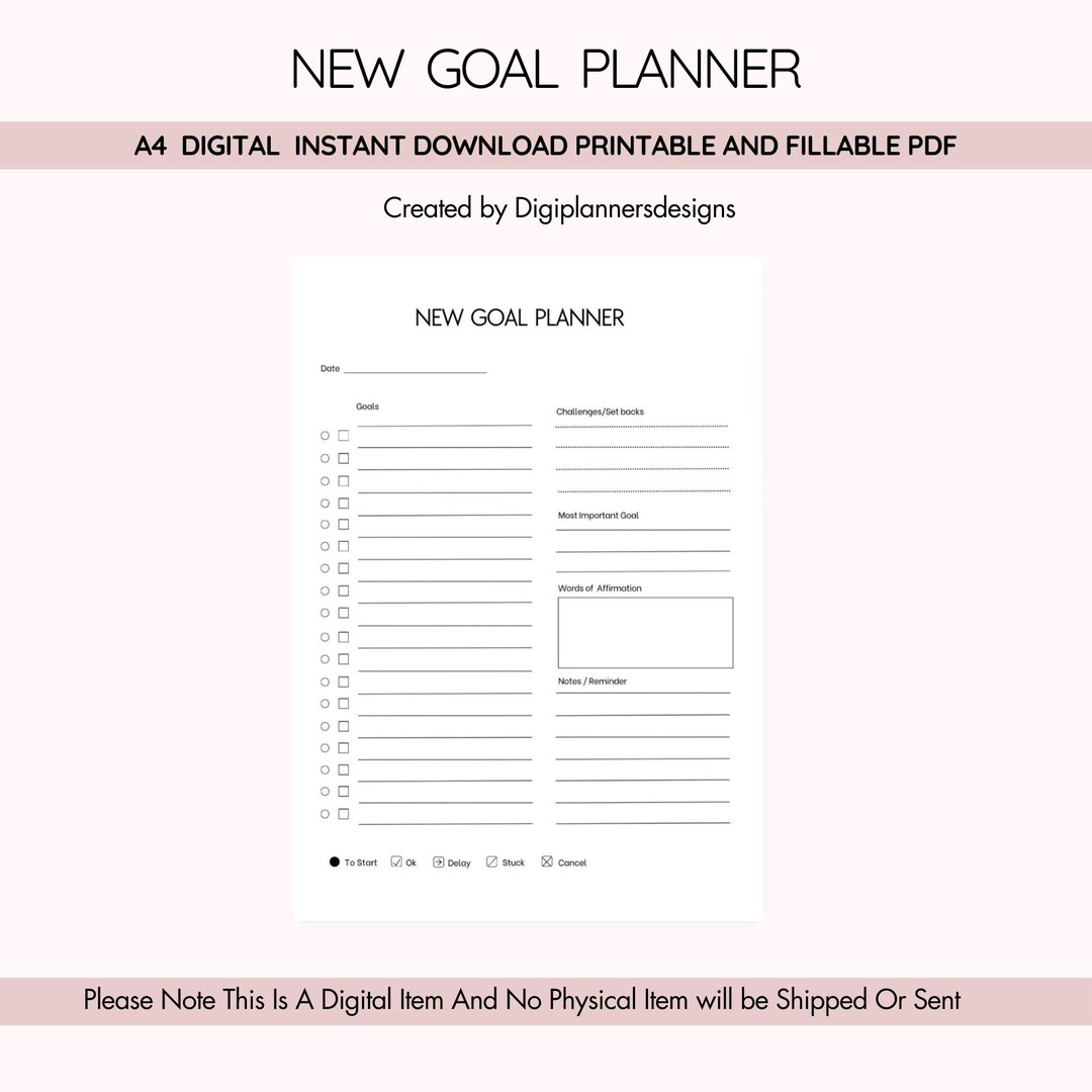 New Goal Planner Printable, Digital Goal Setting Journal, Productivity ...