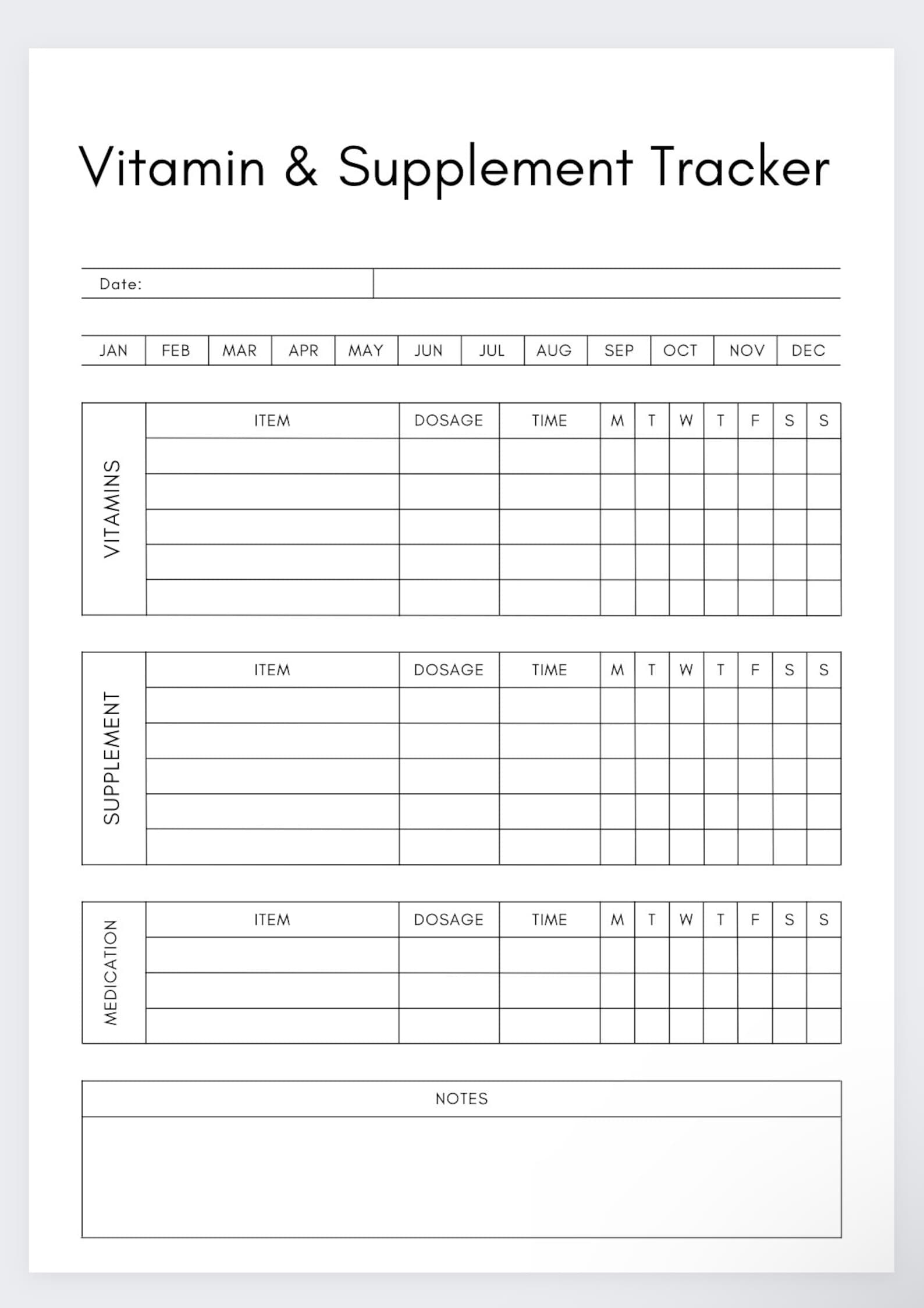 Vitamin Trackersupplement Trackervitamin List Vitamin Log - Etsy