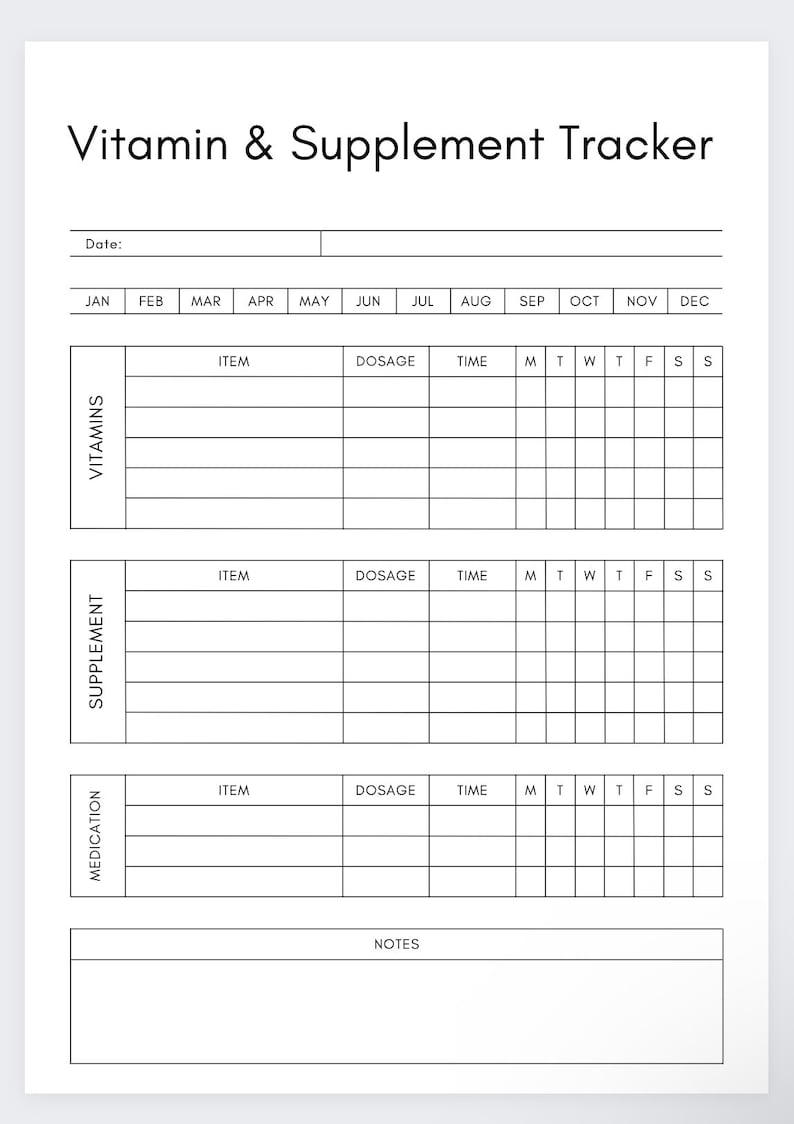 Vitamin Trackersupplement Trackervitamin List Vitamin Log - Etsy