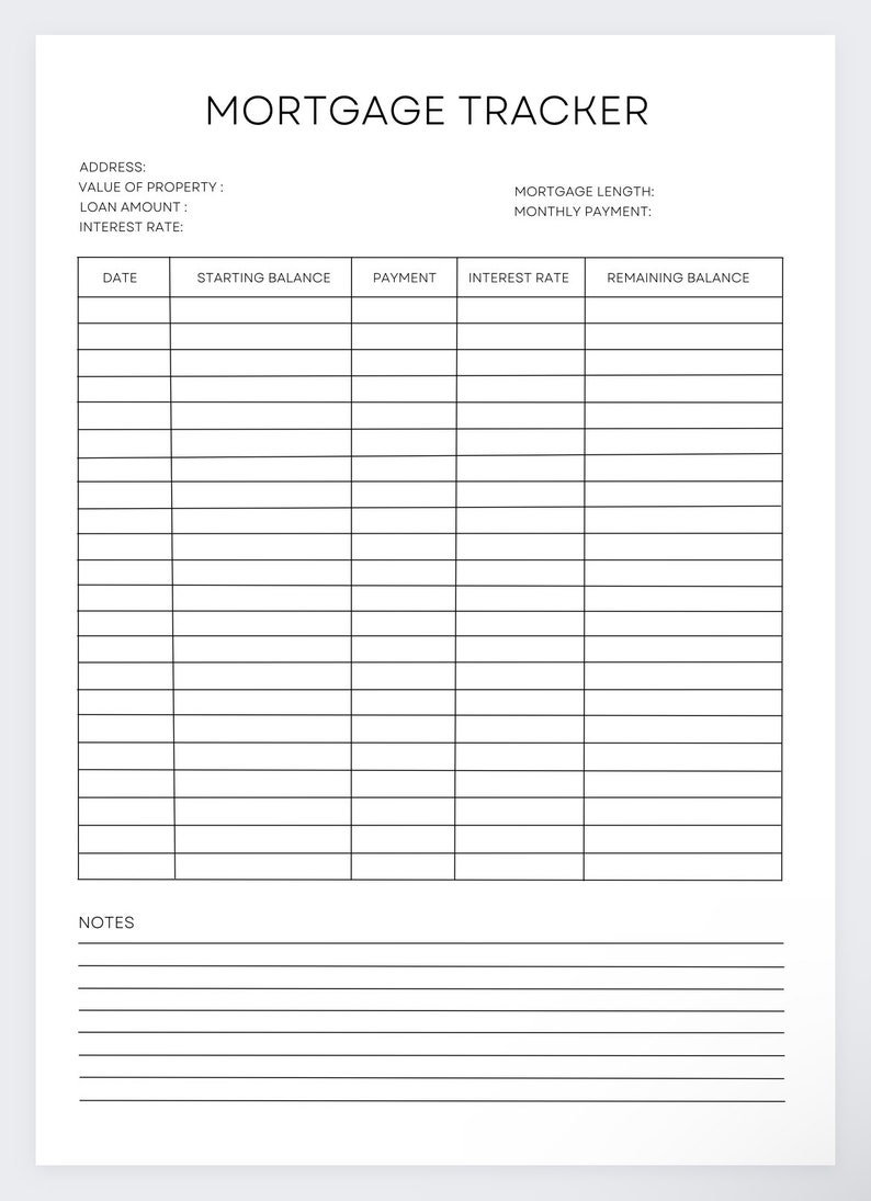 Mortgage Tracker,mortgage Log,mortgage Planner,mortgage Template ...