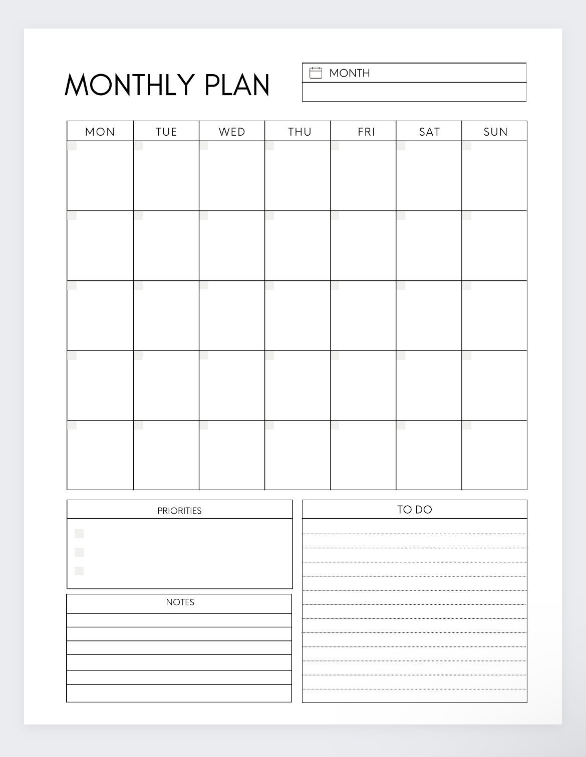 Monthly Plan,monthly Planner,month at a Glance,monthly Tracker,monthly ...