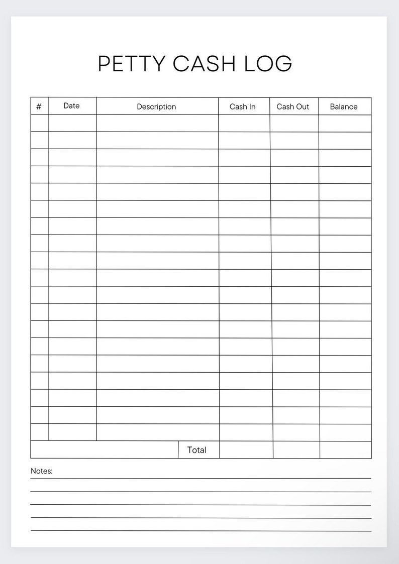 Petty Cash Log Template: Cash Flow Tracker (accounting Sheet) - Etsy
