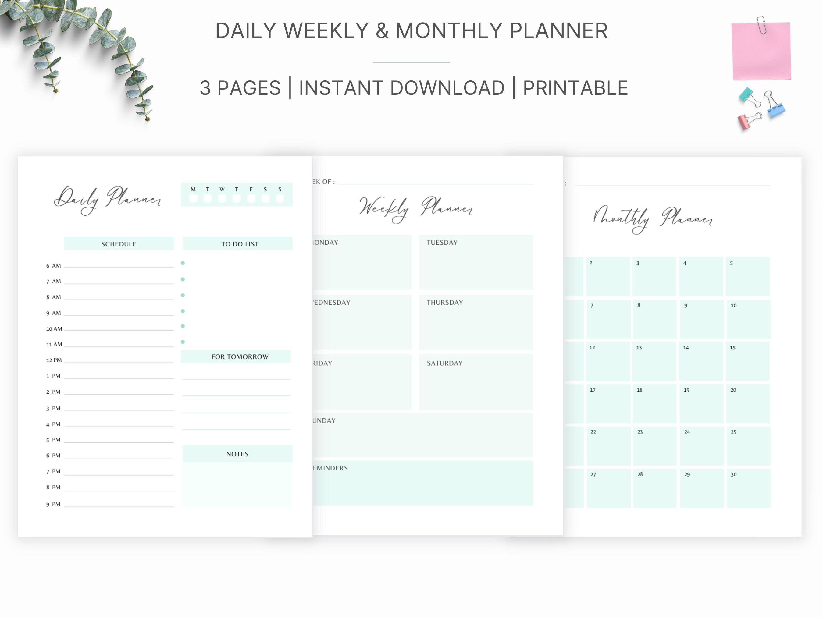 Daily Weekly & Monthly Printable Planner - Etsy