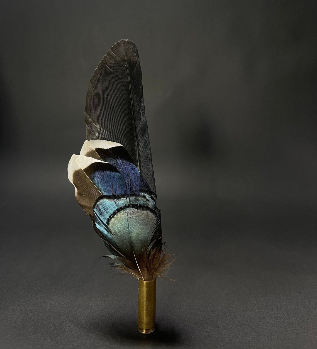 Handmade Feather Lapel Pin: Crow, Mallard & Pheasant Wing - Brass or ...