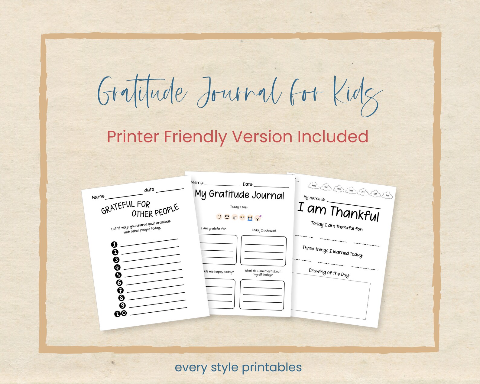 Printable Gratitude Journal for Kids, Kid's Daily Journal, Printer ...