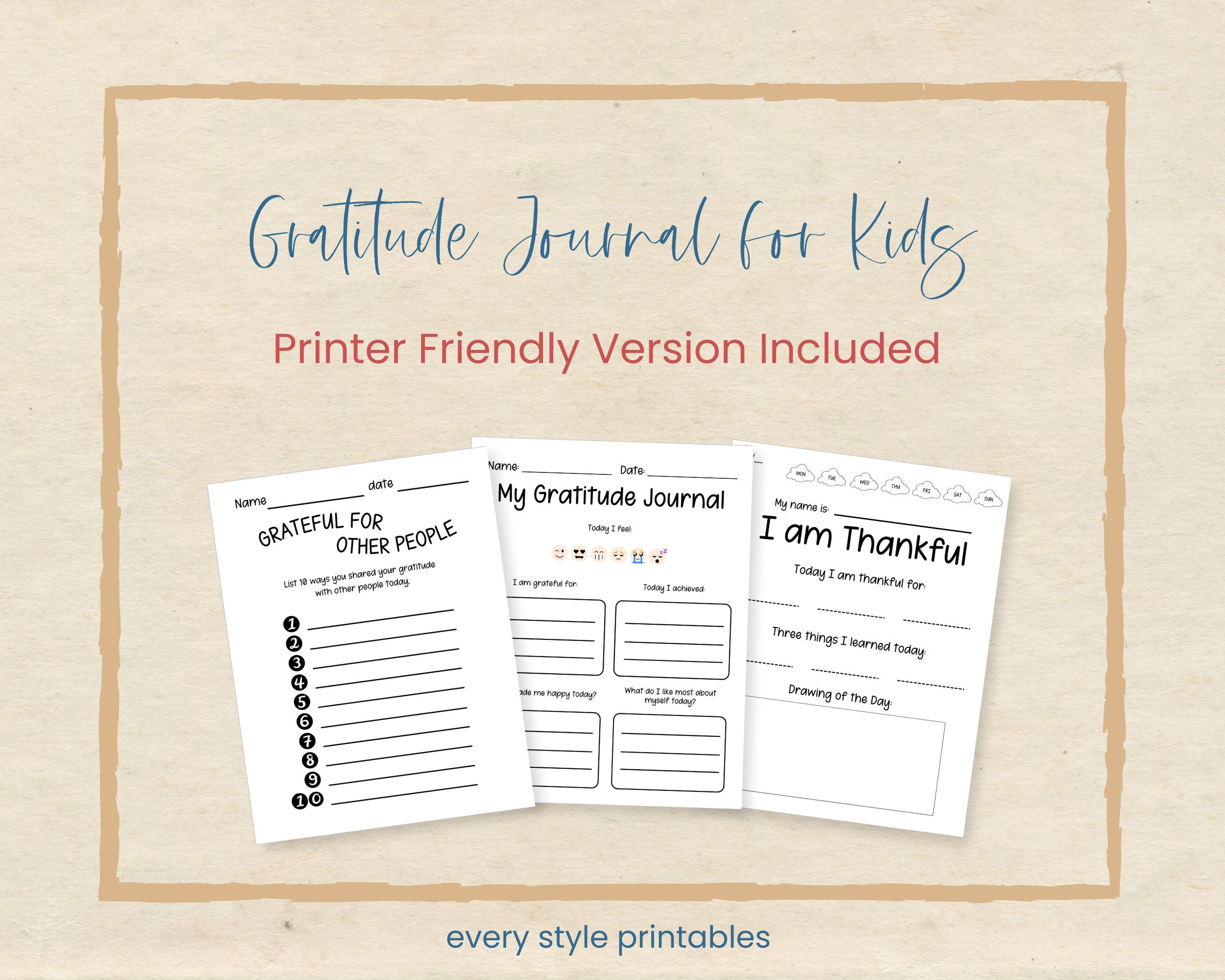 Printable Gratitude Journal for Kids, Kid's Daily Journal, Printer ...