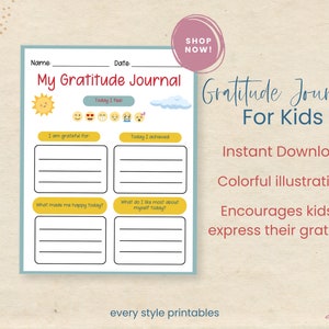 Printable Gratitude Journal for Kids, Kid's Daily Journal, Printer ...