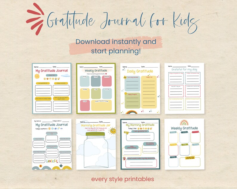 Printable Gratitude Journal for Kids, Kid's Daily Journal, Printer ...