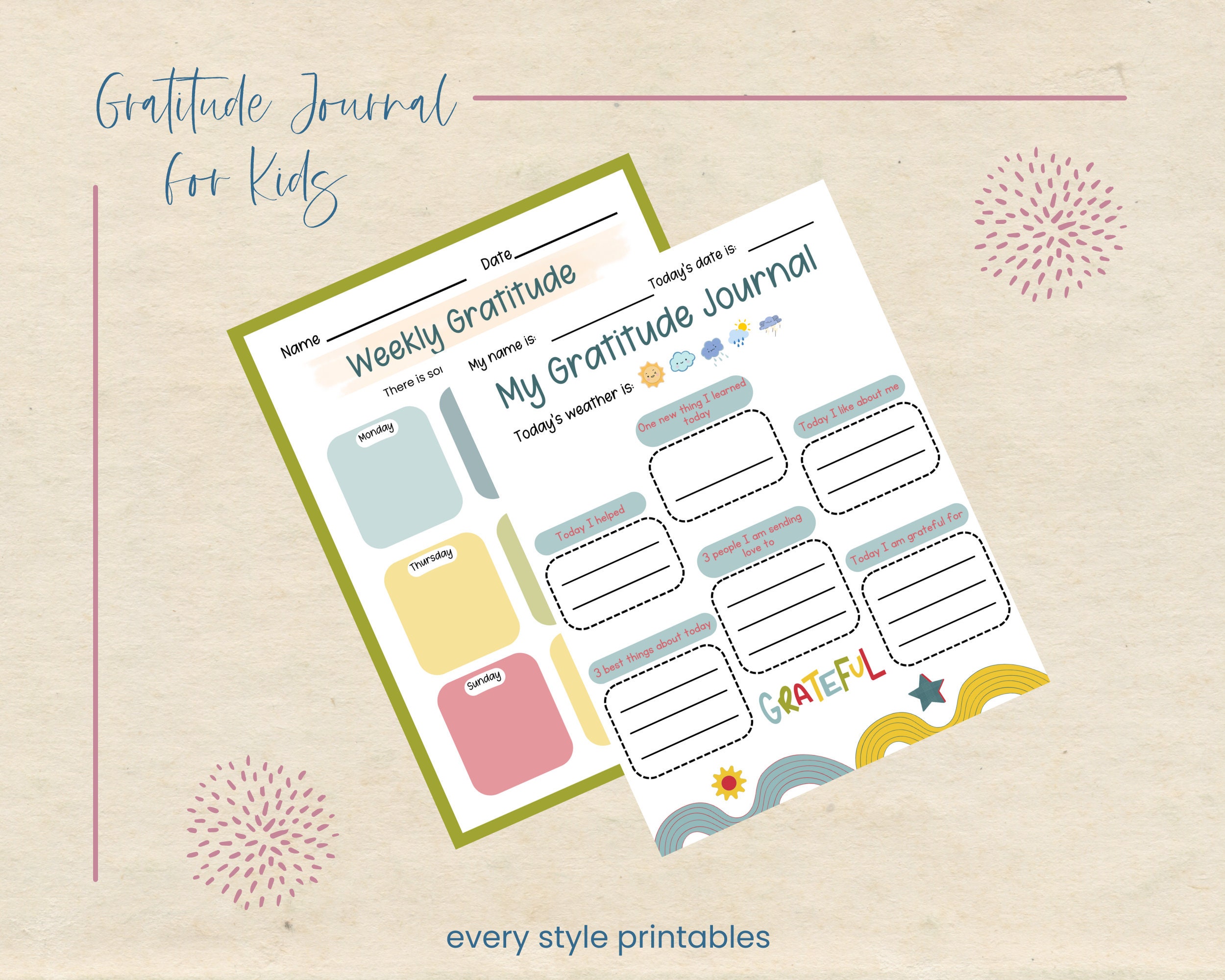 Printable Gratitude Journal for Kids, Kid's Daily Journal, Printer ...