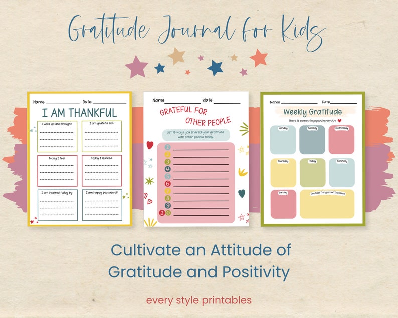 Printable Gratitude Journal for Kids, Kid's Daily Journal, Printer ...