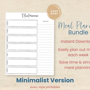 Minimalist Printable Meal Planner Bundle, Grocery Lists, Recipe Cards ...