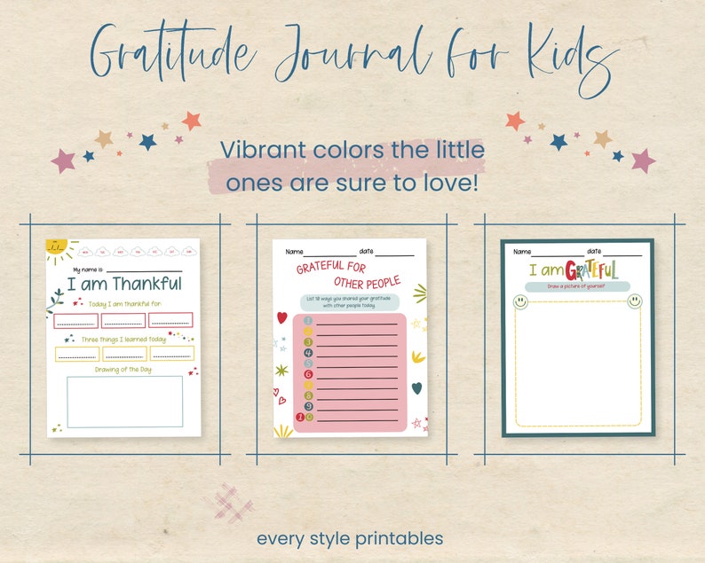 Printable Gratitude Journal for Kids, Kid's Daily Journal, Printer ...