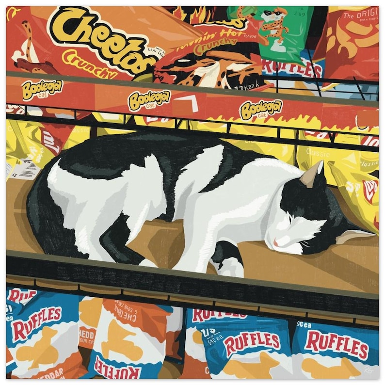 Bodega Cat Fine Art Print, Cozy Sleepy Cat Illustration, Perfect Gift ...